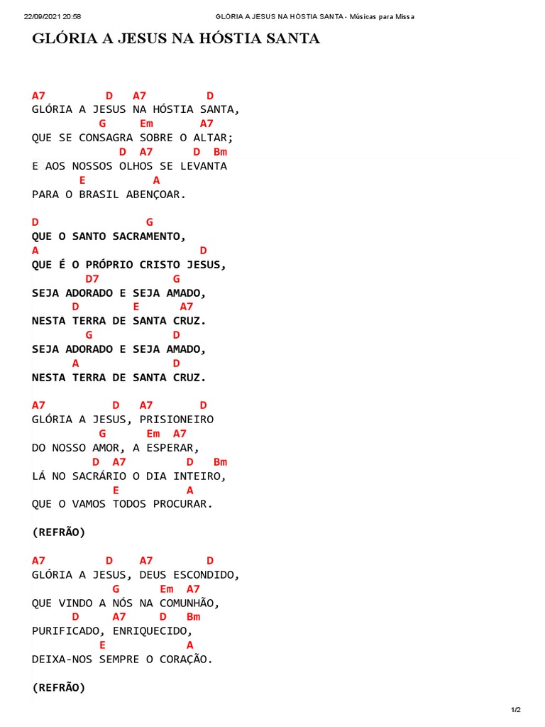 Glória A Jesus Na Hóstia Santa D | PDF