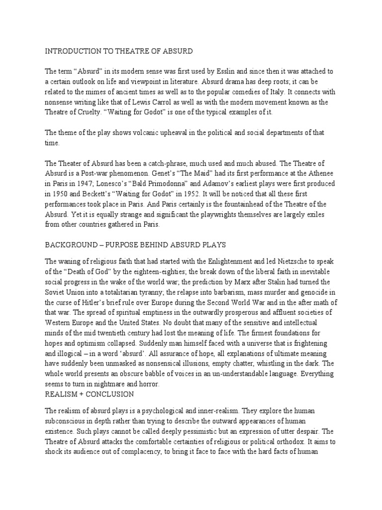 Introduction To Theatre of Absurd | PDF | Existentialism