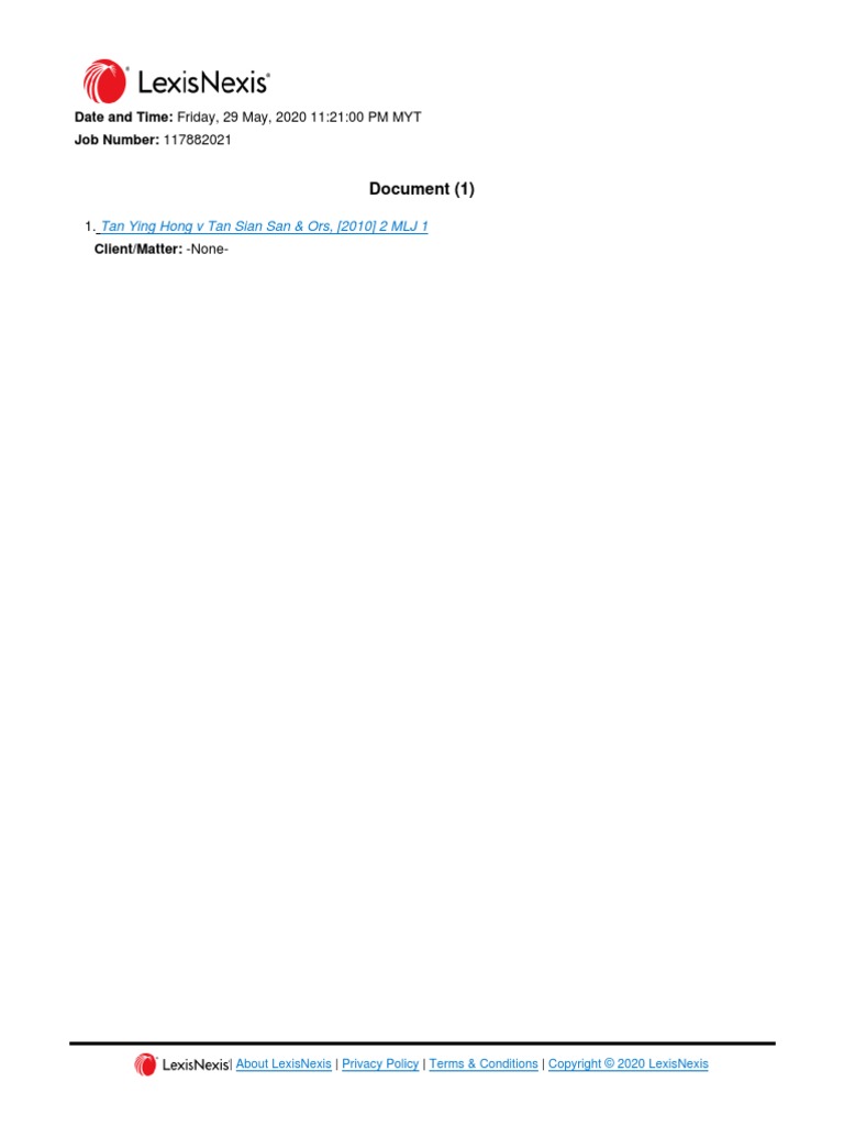 Tan Ying Hong V Tan Sian San & Ors, (2010) 2 MLJ 1 | PDF | Appeal ...