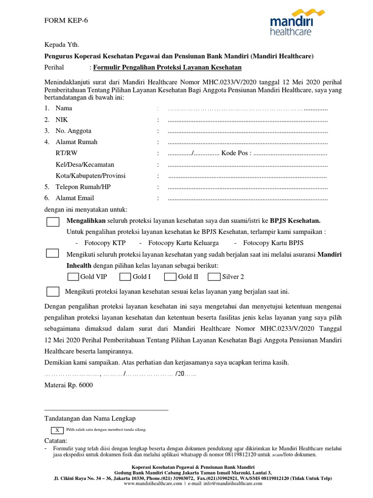 2 Formulir Pengalihan Proteksi Layanan Kesehatan | PDF | Hukum