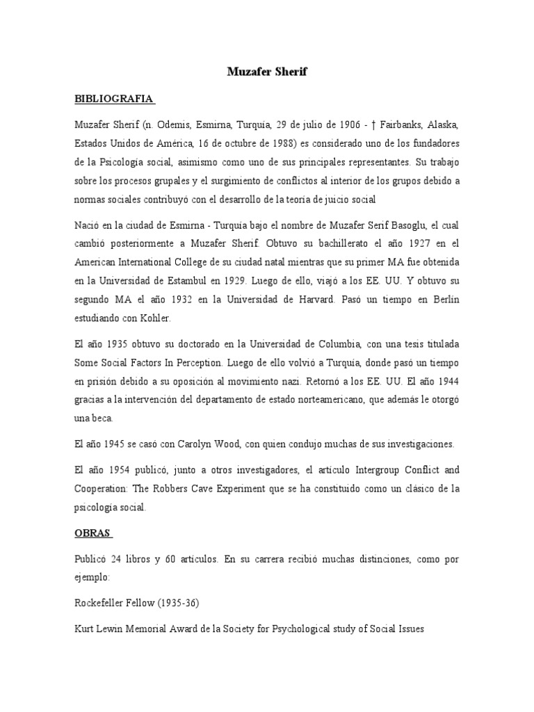Muzafer Sherif | PDF | La naturaleza humana | Psicología Social