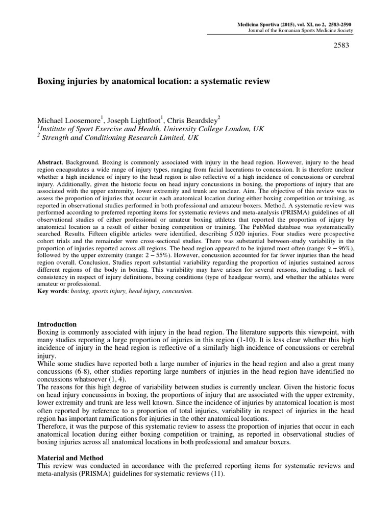 Boxing Injury Patterns Analyzed | PDF | Concussion | Hand