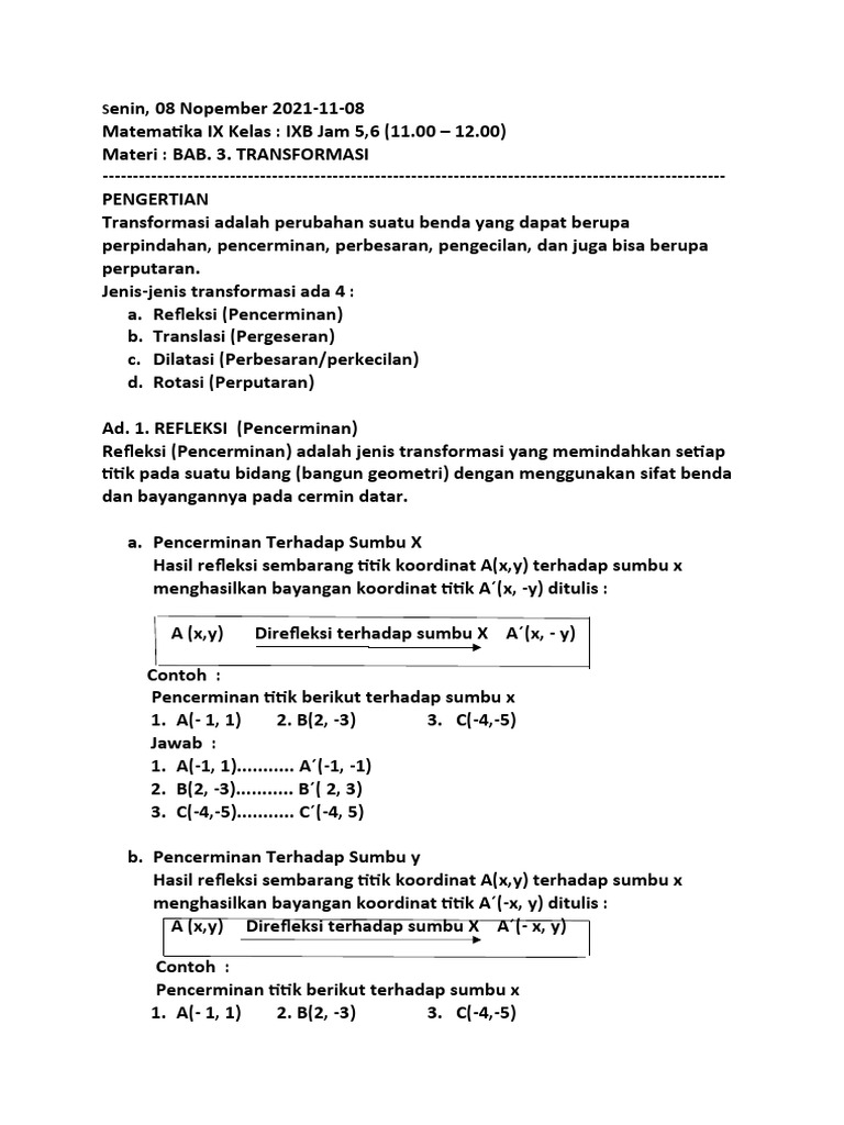 Materi Transformasi | PDF | Metode & Bahan Ajar | Sains & Matematika