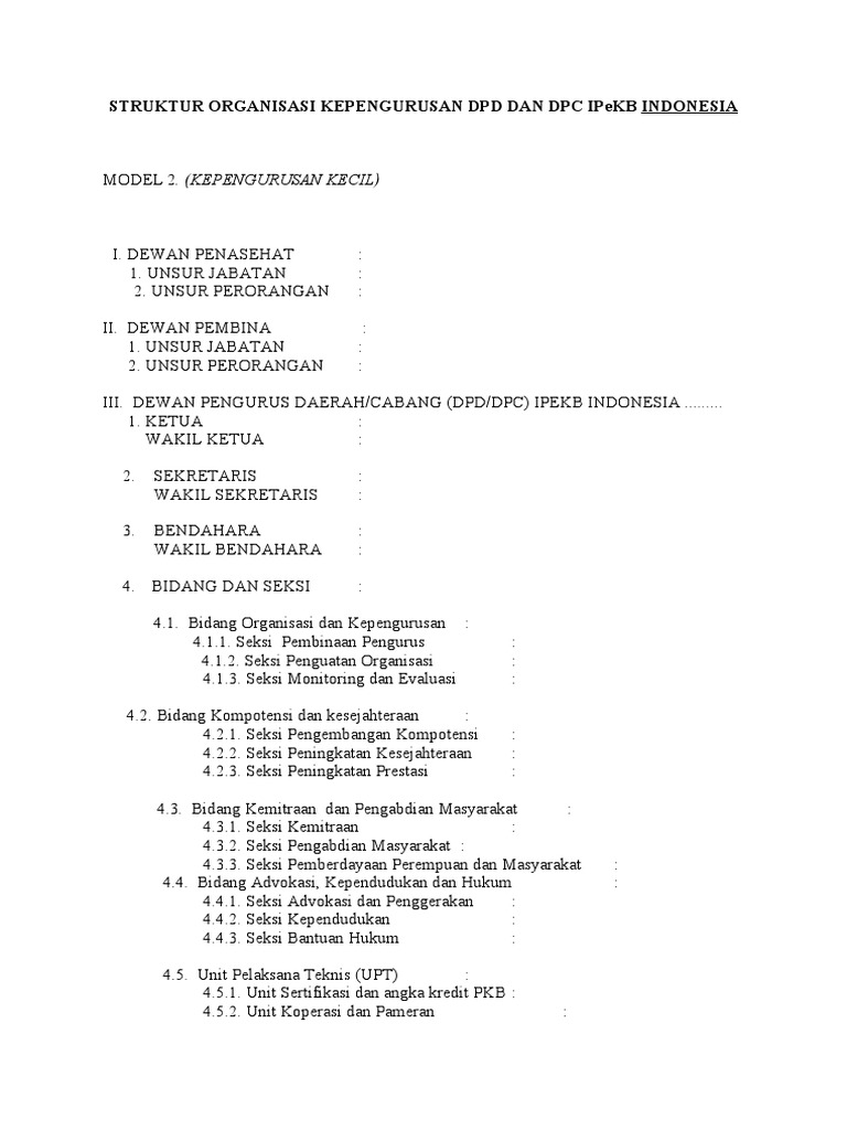 Struktur Organisasi Kepengurusan DPD Dan DPC Ipekb Indonesia (Model 2 ... Struktur Organisasi Kepengurusan DPD Dan DPC Ipekb Indonesia (Model 2 ...