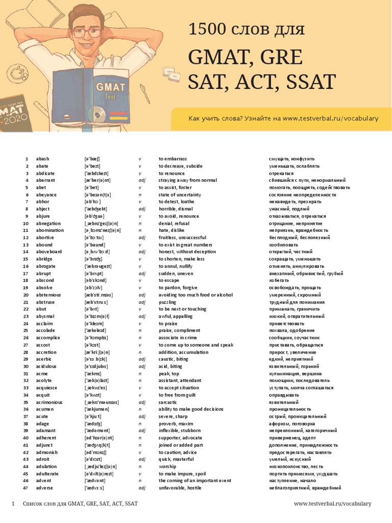 TestVerbal Vocabulary List For GMAT GRE SAT ACT SSAT | PDF