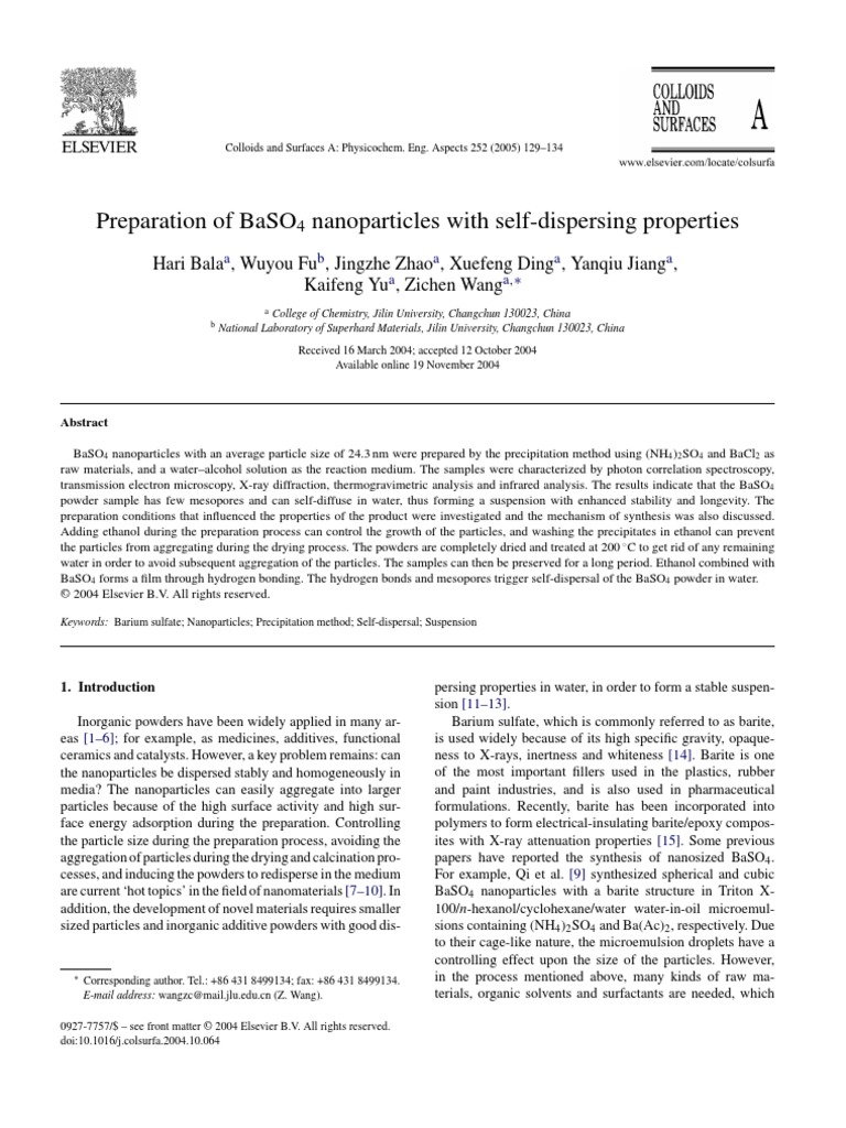 Preparation of Baso Nanoparticles With Self-Dispersing Properties | PDF ...