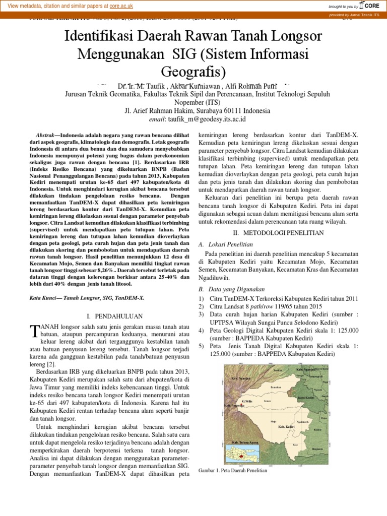 Identifikasi Daerah Rawan Tanah Longsor Menggunakan SIG (Sistem Informasi Geografis) (Studi ...