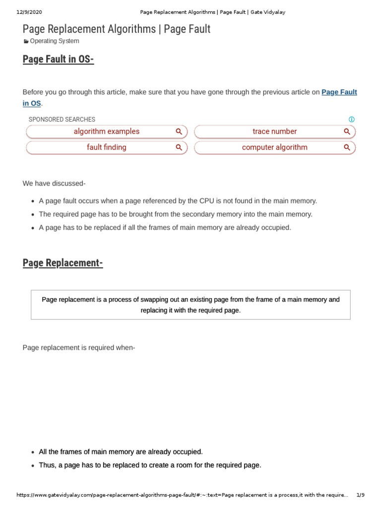 Page Replacement Algorithms - Page Fault - Gate Vidyalay | PDF ...