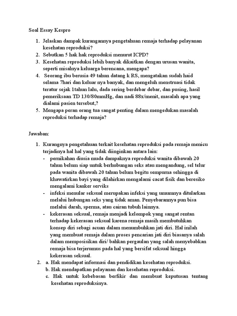 Soal Essay Kespro | PDF