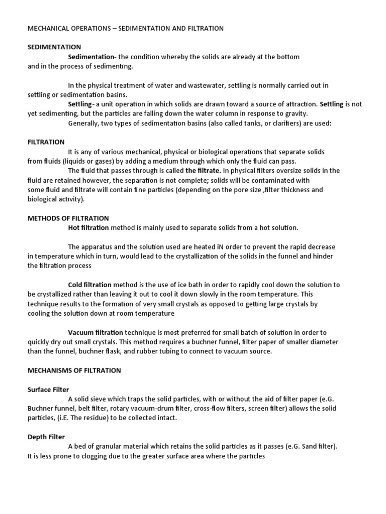 Mechanical Operations | PDF | Filtration | Chemical Process Engineering