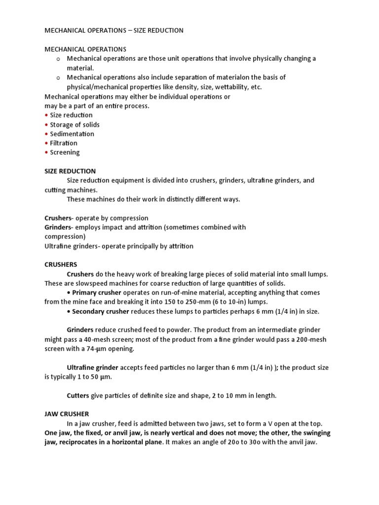 Mechanical Operations | PDF | Mill (Grinding) | Secondary Sector Of The ...