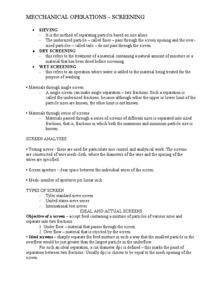 Mechanical Screening Notes | PDF | Applied And Interdisciplinary ...