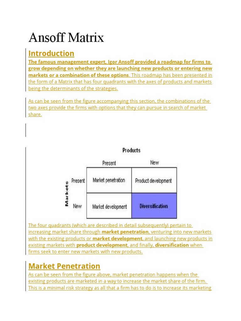 Ansoff Matrix | PDF | Strategic Management | Public Sphere