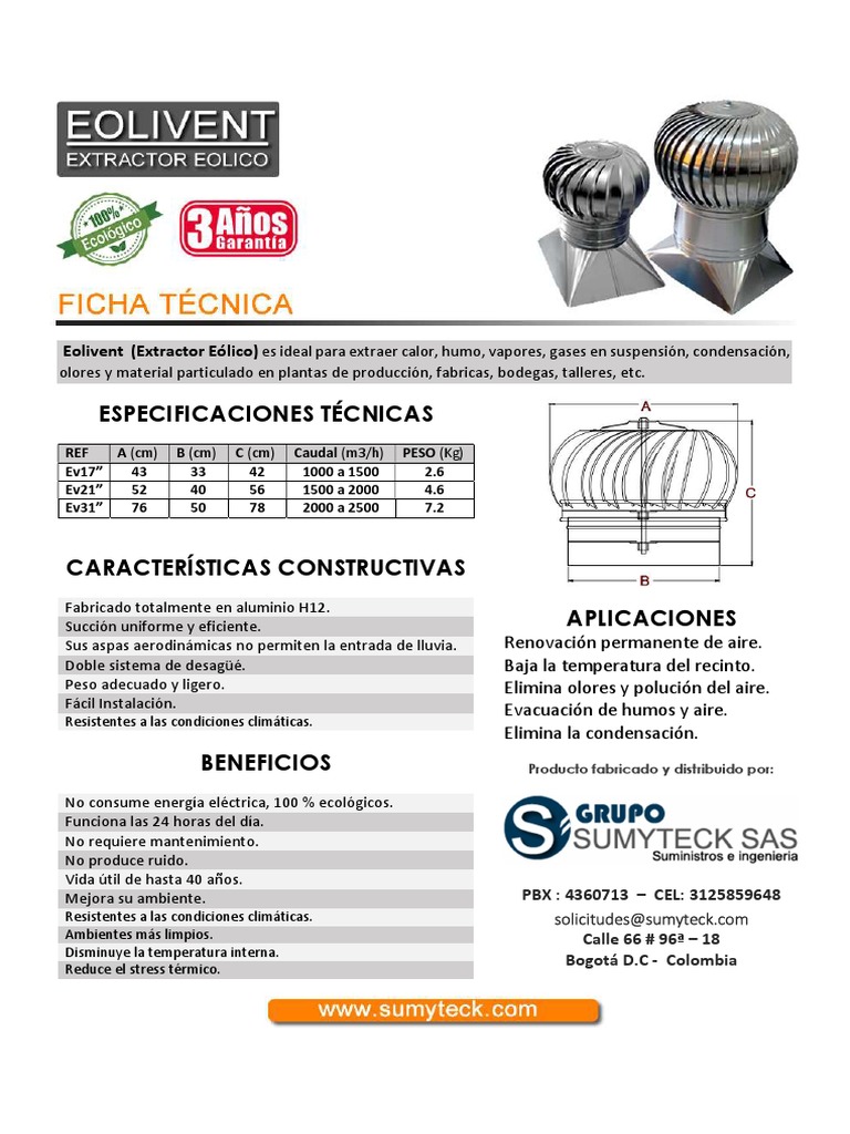 Ficha Tecnica Extractores Eólicos | PDF