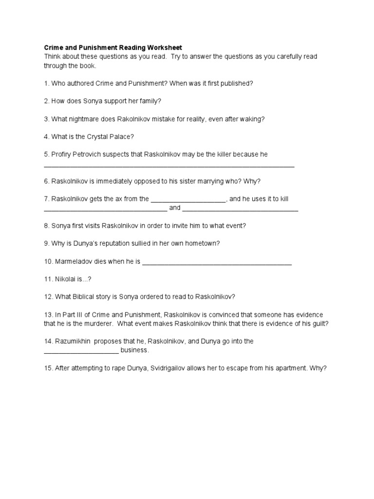 Crime and Punishment Reading Worksheet | PDF