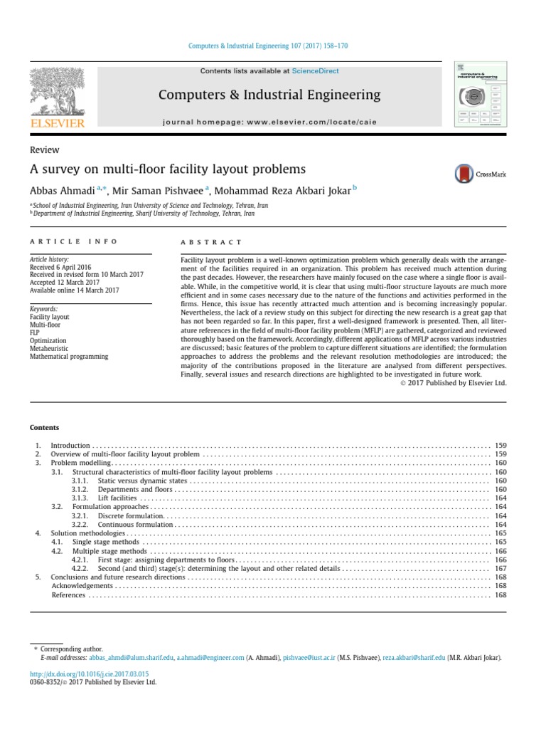 A Survey On Multi-Floor Facility Layout Problems (Abbas Ahmadi A,, Mir Saman Pishvaee A ...
