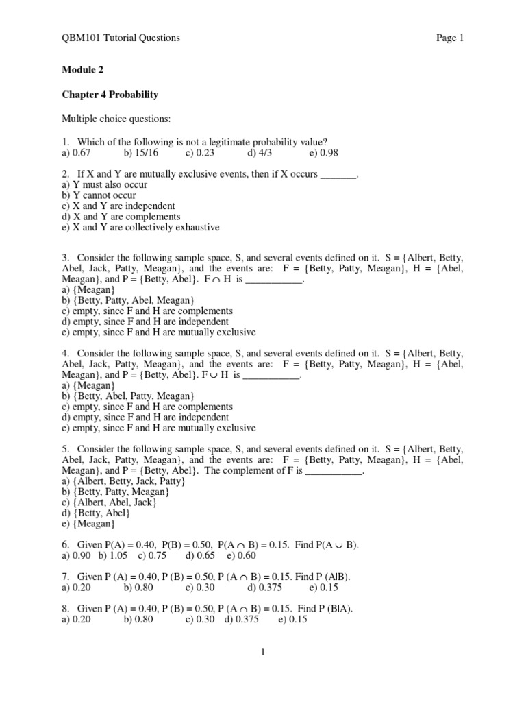 QBM101 Probability Tutorial Questions | PDF | Standard Score ...