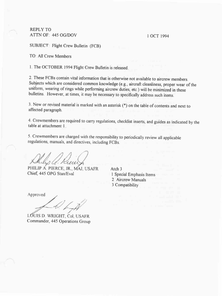 October 1994 Flight Crew Bulletin | PDF | Aviation | Transport