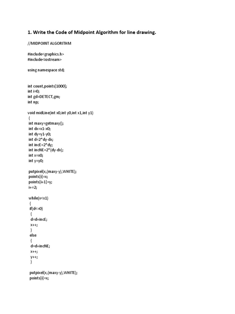 Write The Code of Midpoint Algorithm For Line Drawing | PDF | Computer ...