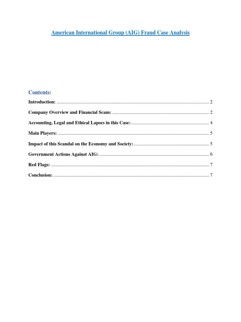 American International Group (AIG) Fraud Case Analysis: Contents | PDF ...