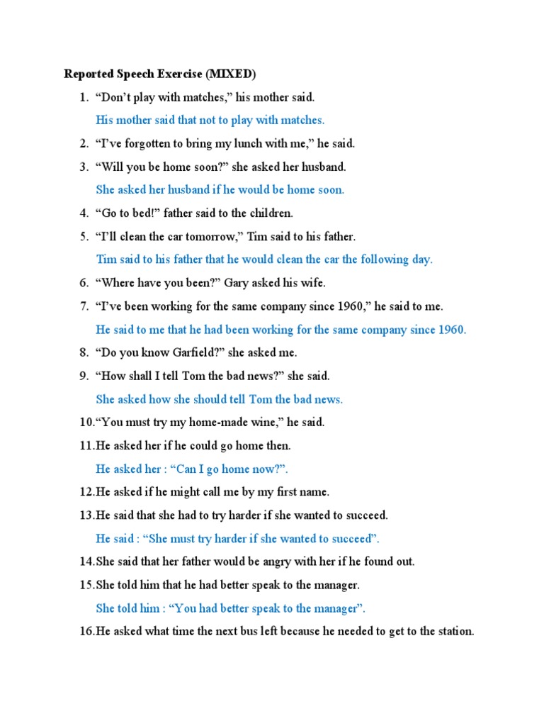 Reported Speech Exercise | PDF
