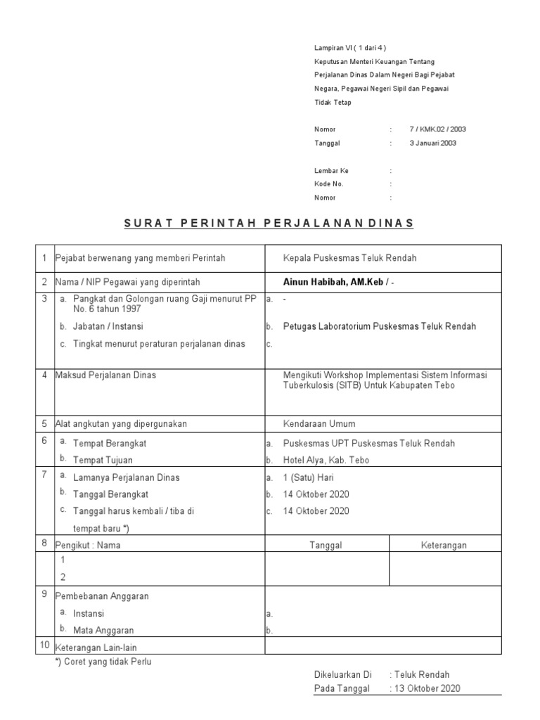 Format SPPD Pertemuan TB Untuk Kab Kota | PDF