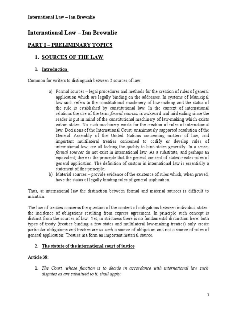 International Law - Ian Brownlie: Part I - Preliminary Topics 1 ...