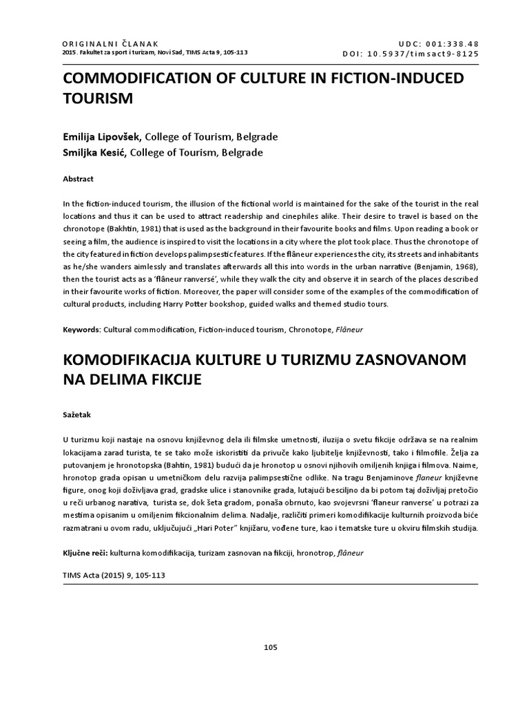 Commodification of Culture in Fiction-Induced Tourism | PDF | 221 B ...