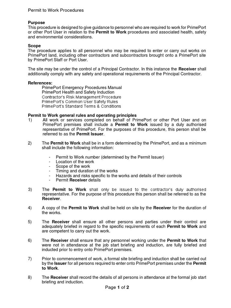Permit To Work Procedure | PDF | Safety | Risk