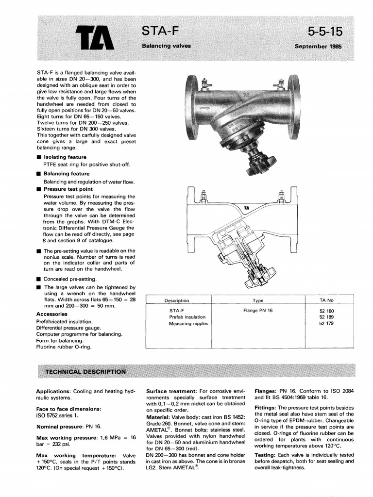 Sta-F: Balancing Valves September 1985 | PDF | Valve | Liquids