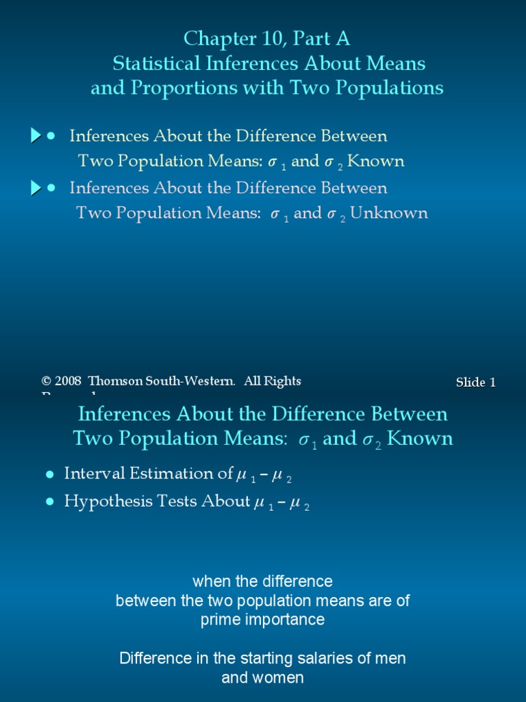 Chapter 10, Part A Statistical Inferences About Means and Proportions ...
