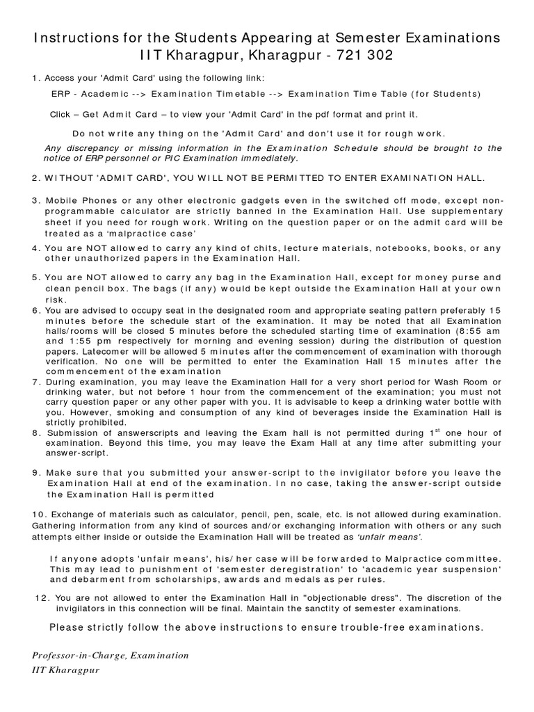 Instructions For The Students Appearing at Semester Examinations IIT ...