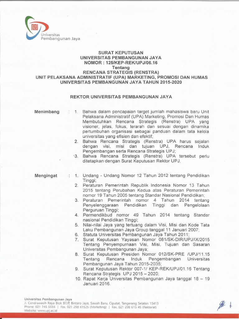 Rencana Strategis Marketing Upj | PDF