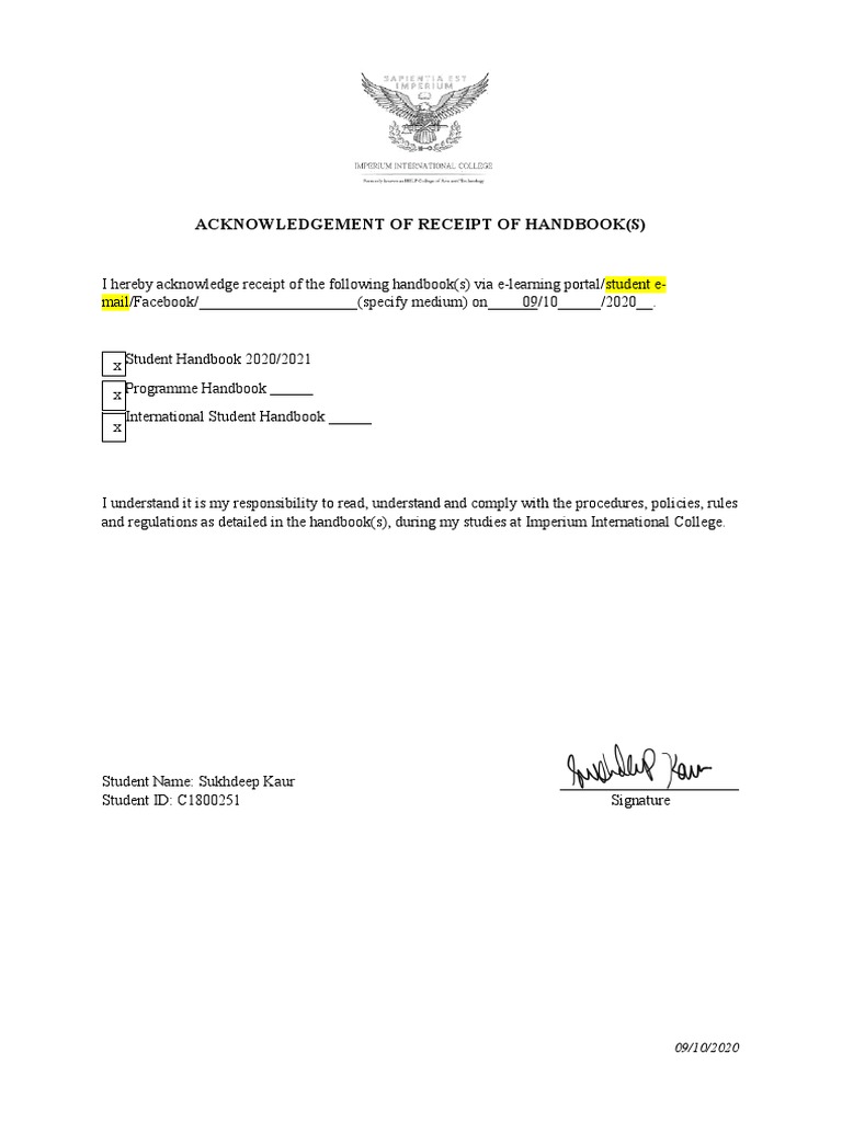 Acknowledging Receipt and Understanding of Key Policy Handbooks | PDF