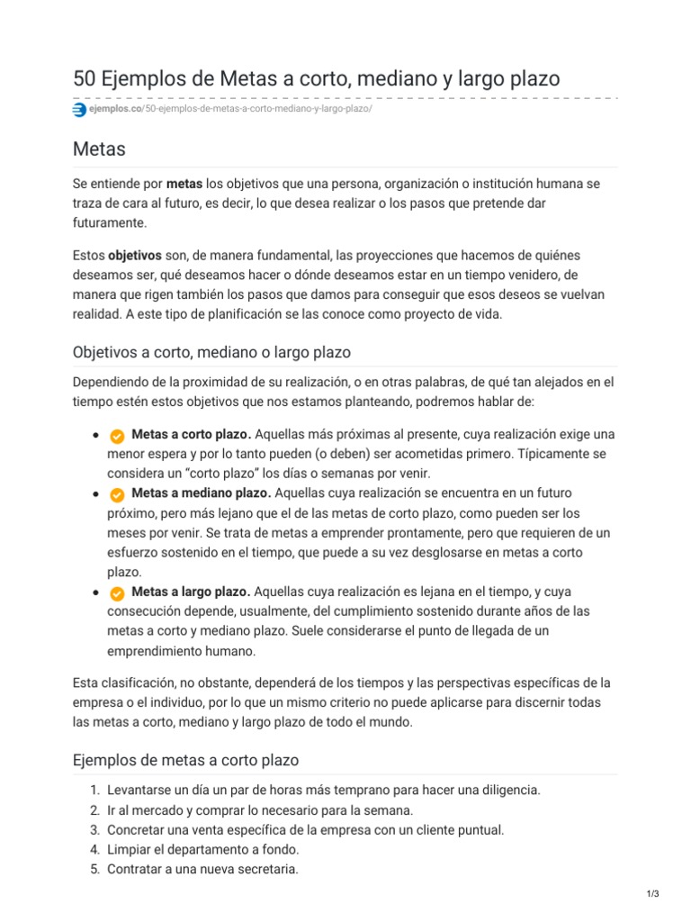 Ejemplos de Metas a Corto, Mediano y Largo Plazo | PDF | Planificación ...