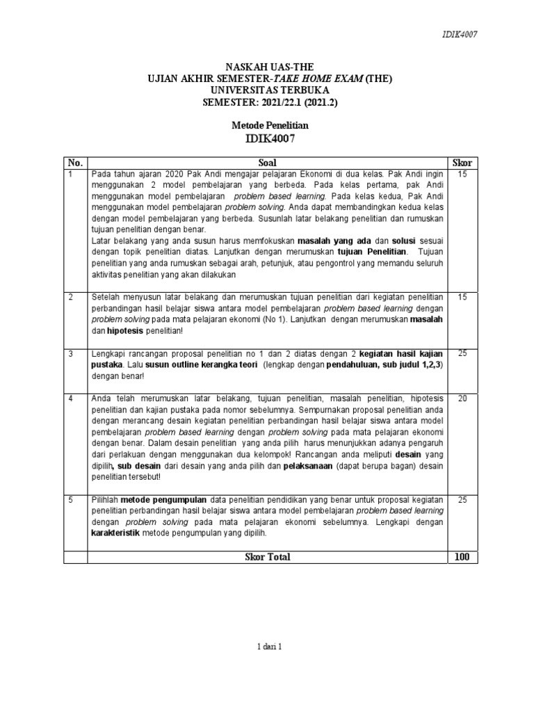 Naskah IDIK4007 The 1 (BUTUH JAWABAN LENGKAP 081273324559) | PDF