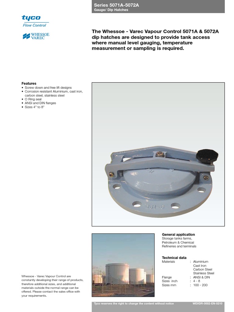 Whessoe - Dip Hatches 5071A - 5072A | PDF | Sheet Metal | Screw