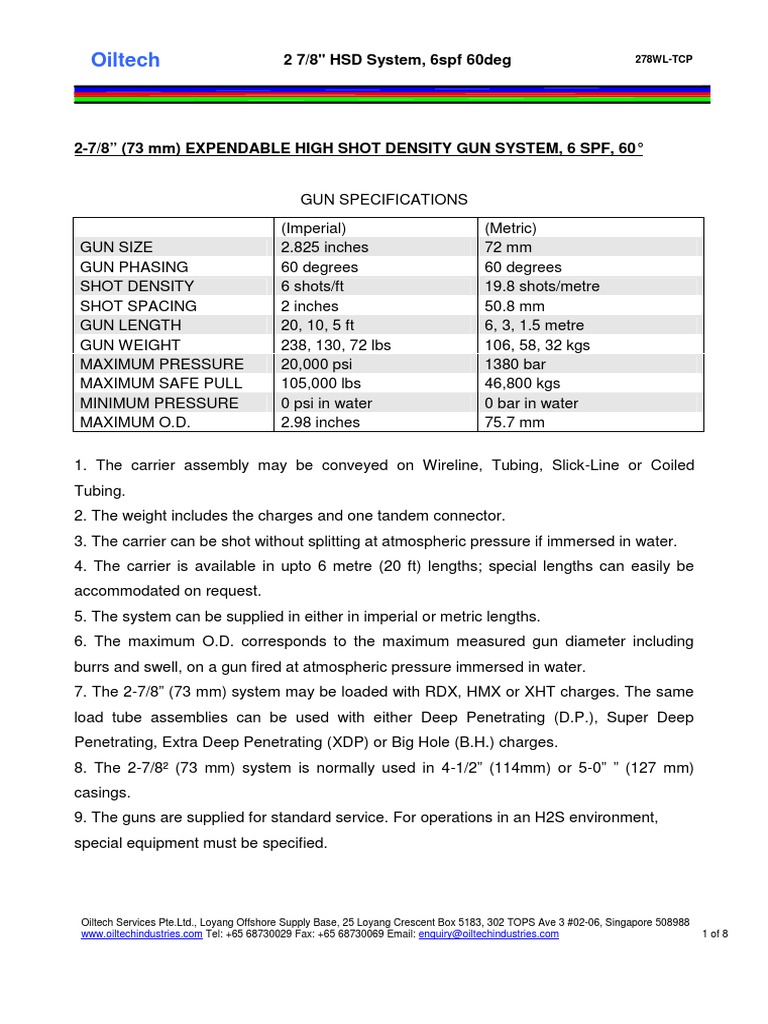 Oiltech: 2 7/8" HSD System, 6spf 60deg | PDF | Manufactured Goods