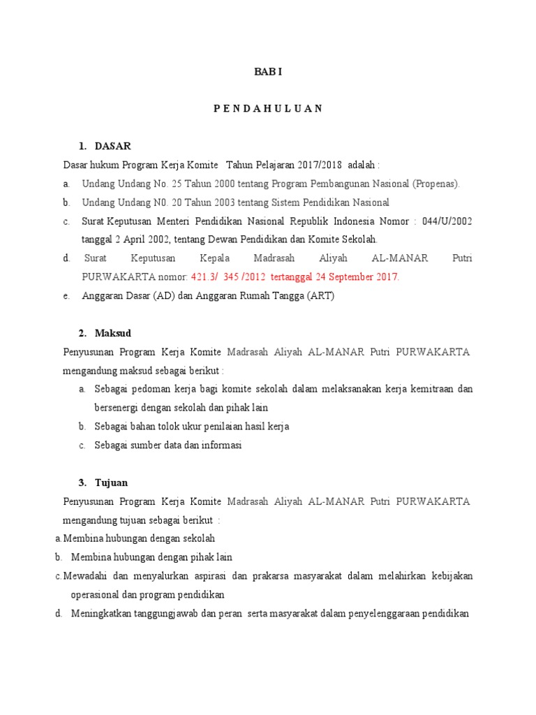 Program Kerja Komite Madrasah | PDF