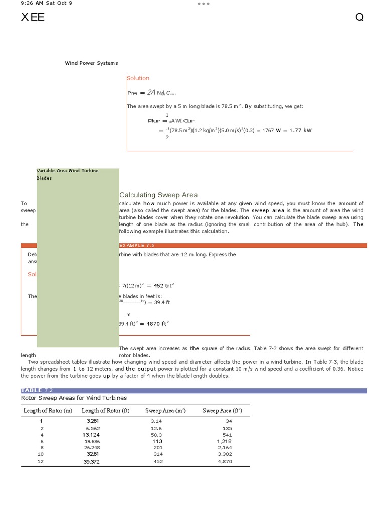 Solution: Calculating Sweep Area | PDF | Turbine | Wind Turbine