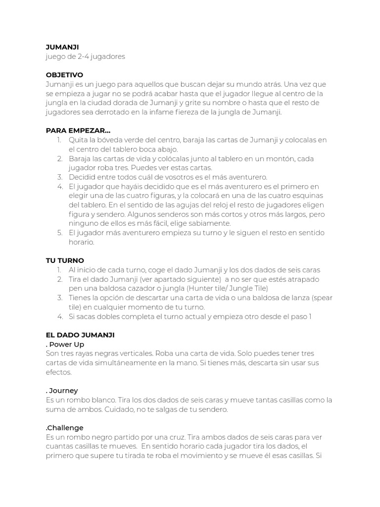 Instrucciones Jumanji | PDF | Juego de azar