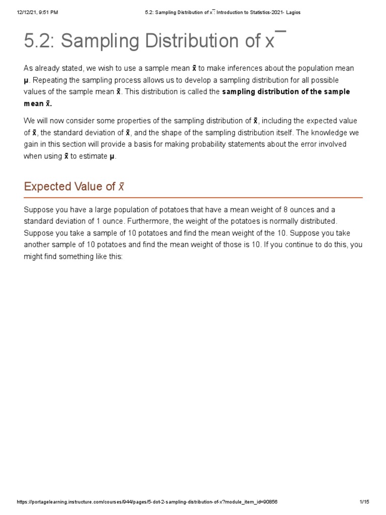 5.2 - Sampling Distribution of X ̅ - Introduction To Statistics-2021 ...