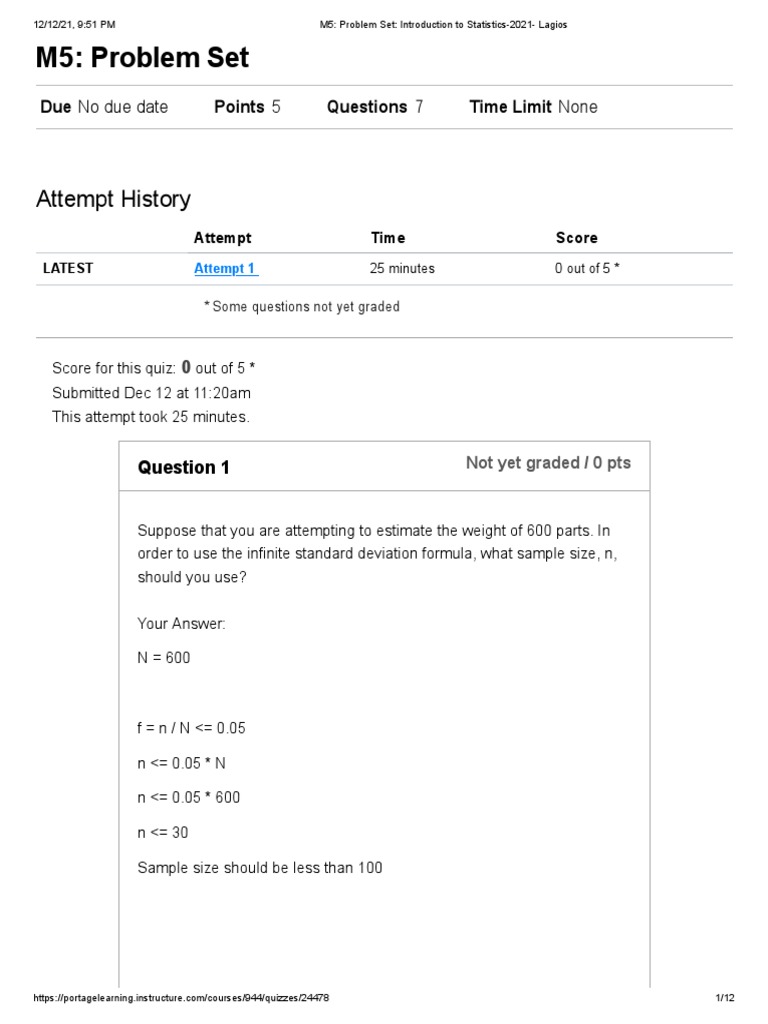 M5 - Problem Set - Introduction To Statistics-2021 - Lagios | PDF | Normal Distribution | Mean