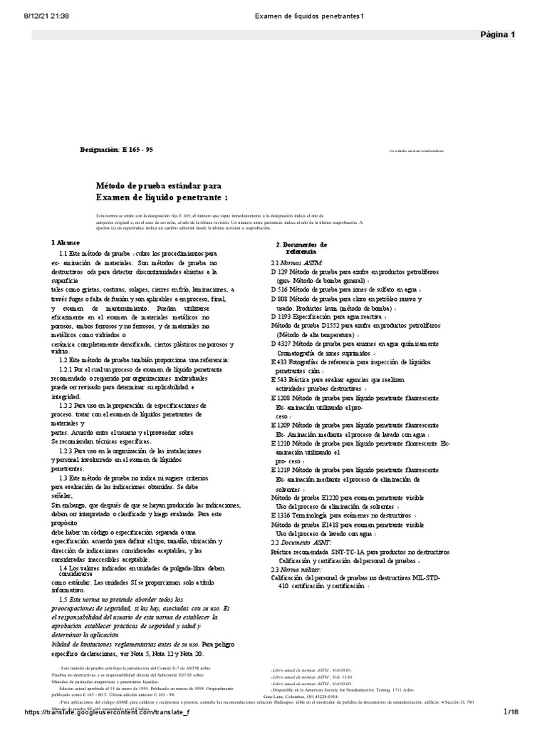 Astm E165 (Español) | PDF | Agua | Prueba (evaluación)