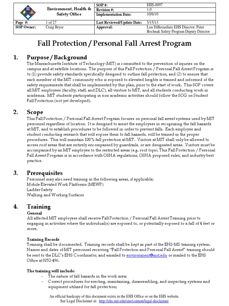 Sop Fall Arreaster | PDF | Masonry | Occupational Safety And Health ...