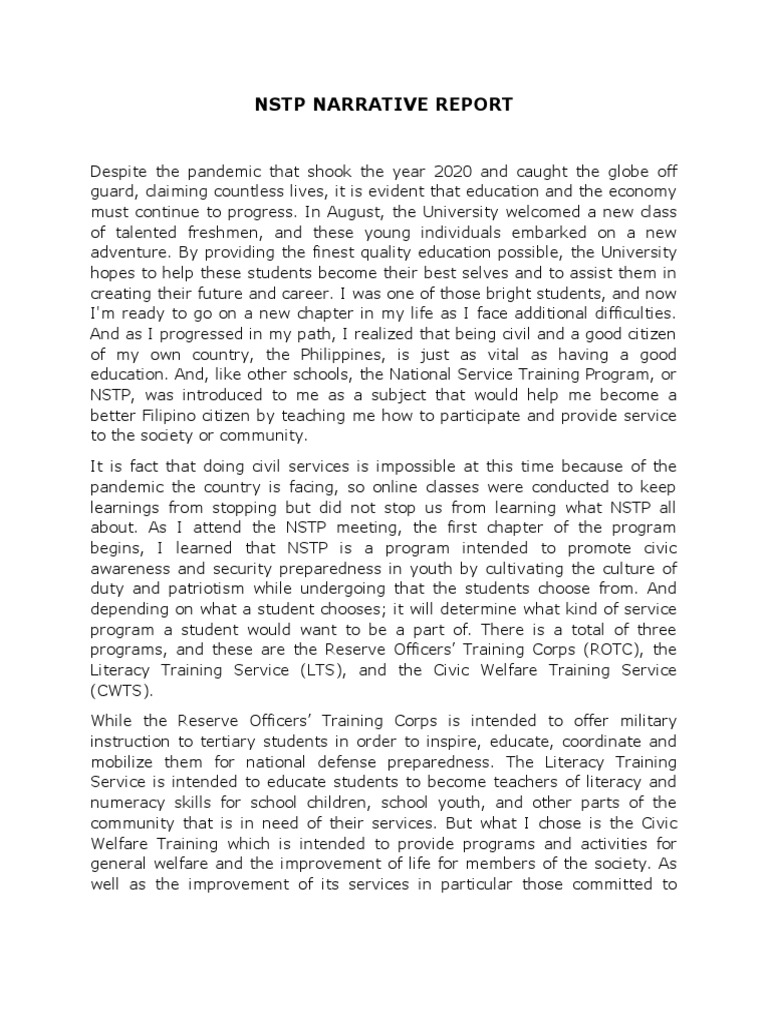 NSTP Narrative Report | PDF | Emergency Management | Leadership