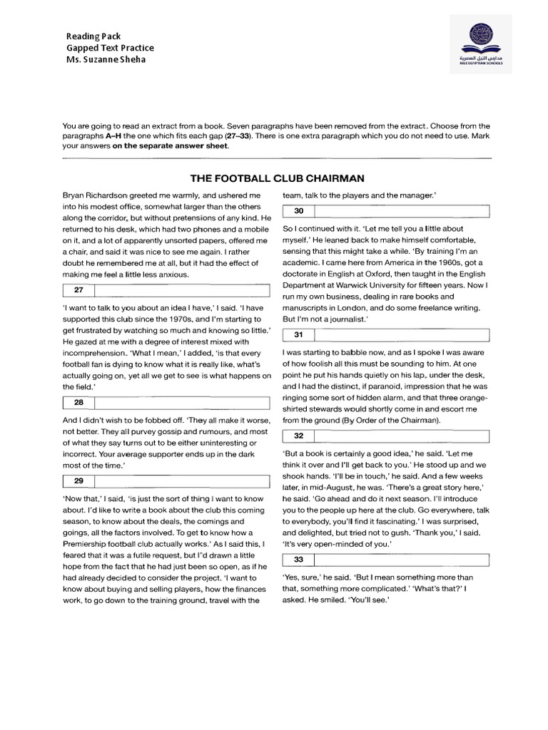 Gapped Text Reading Practice | PDF