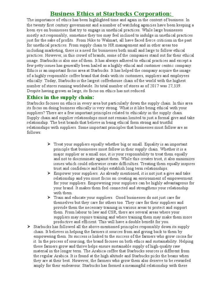 Starbucks' Commitment to Ethics in its Supply Chain, Human Resource ...