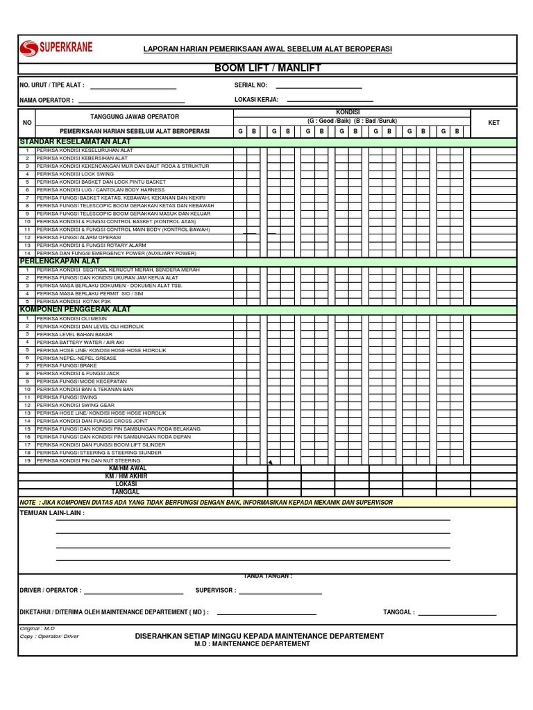 Checklist Manlift | PDF