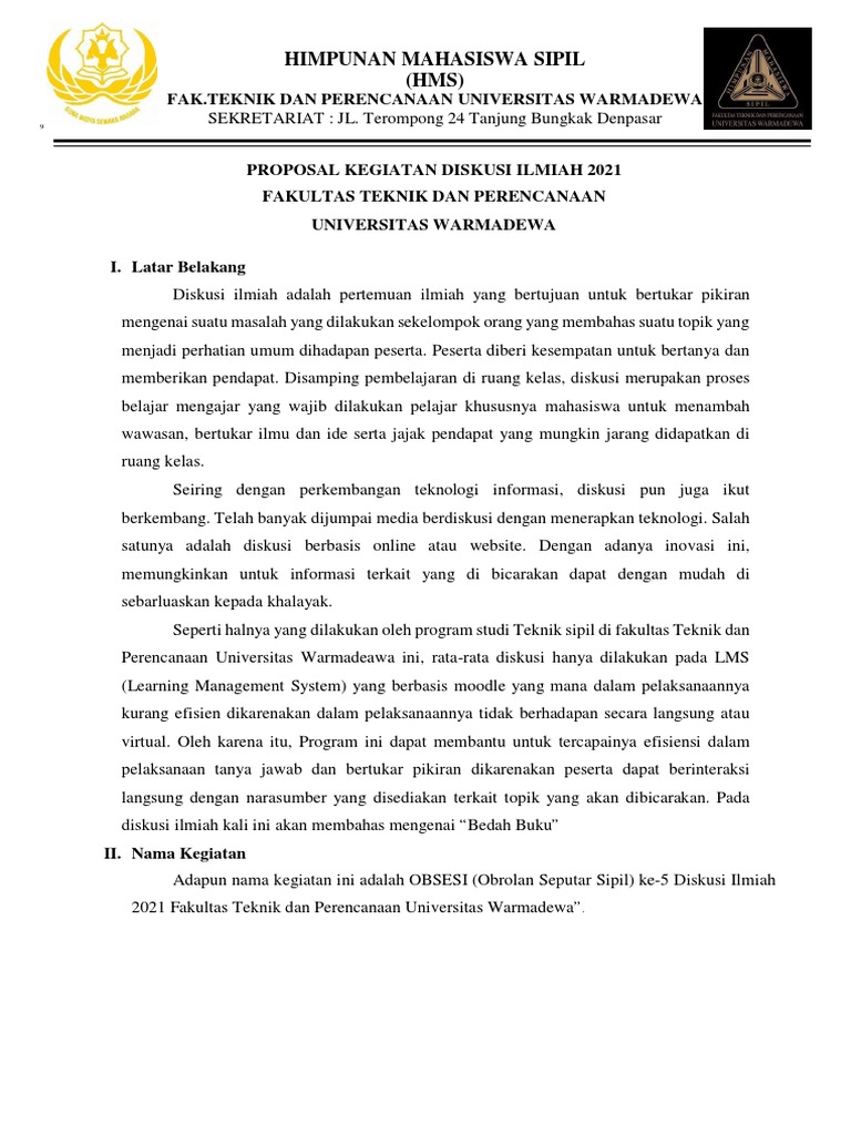 Proposal Diskusi Ilmiah 2021 (Obsesi 5) Baru - 16 Des 2021 | PDF